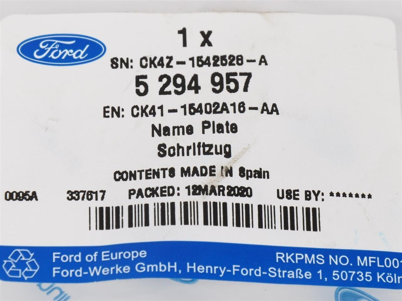 EMBLEMAT LOGO FORD TYŁ TRANSIT 14- /19- CUSTOM 12- _ 5294957 _ CK41 ...