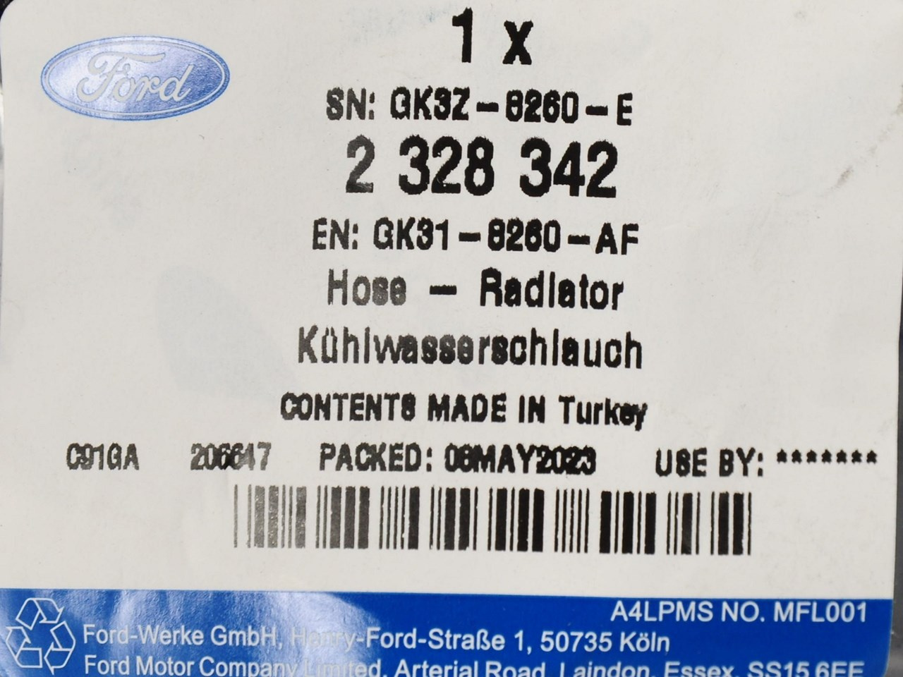 PRZEWÓD CHŁODNICY TRANSIT 16- 2,0 DIESEL PANTHER _ 2328342 _ GK31-8260 ...