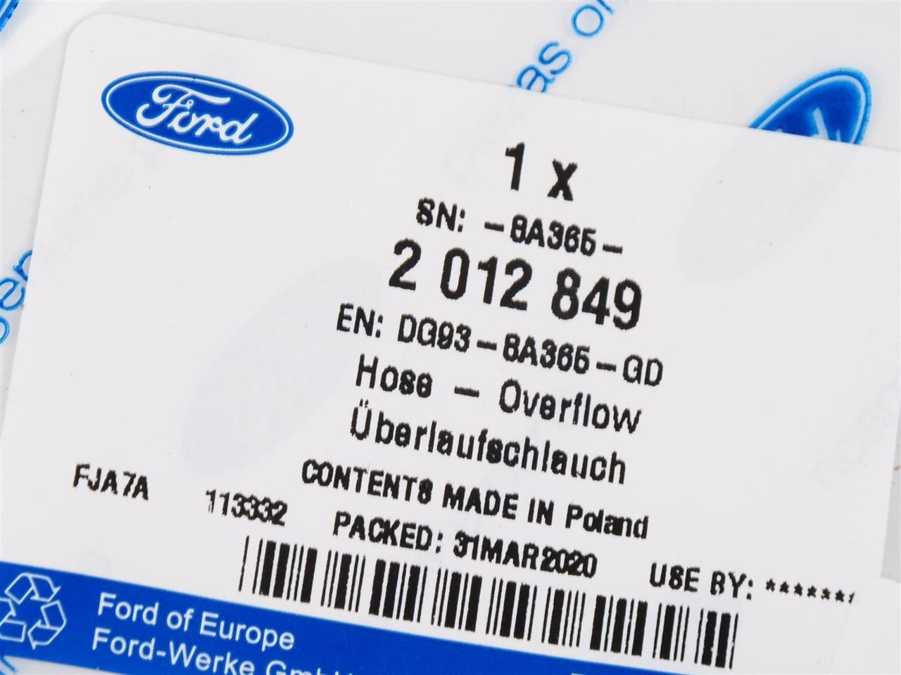 PRZEWÓD ZBIORNICZKA WYRÓWNAWCZEGO MONDEO MK5 _ 2012849 _ DG93-8A365-GD ...