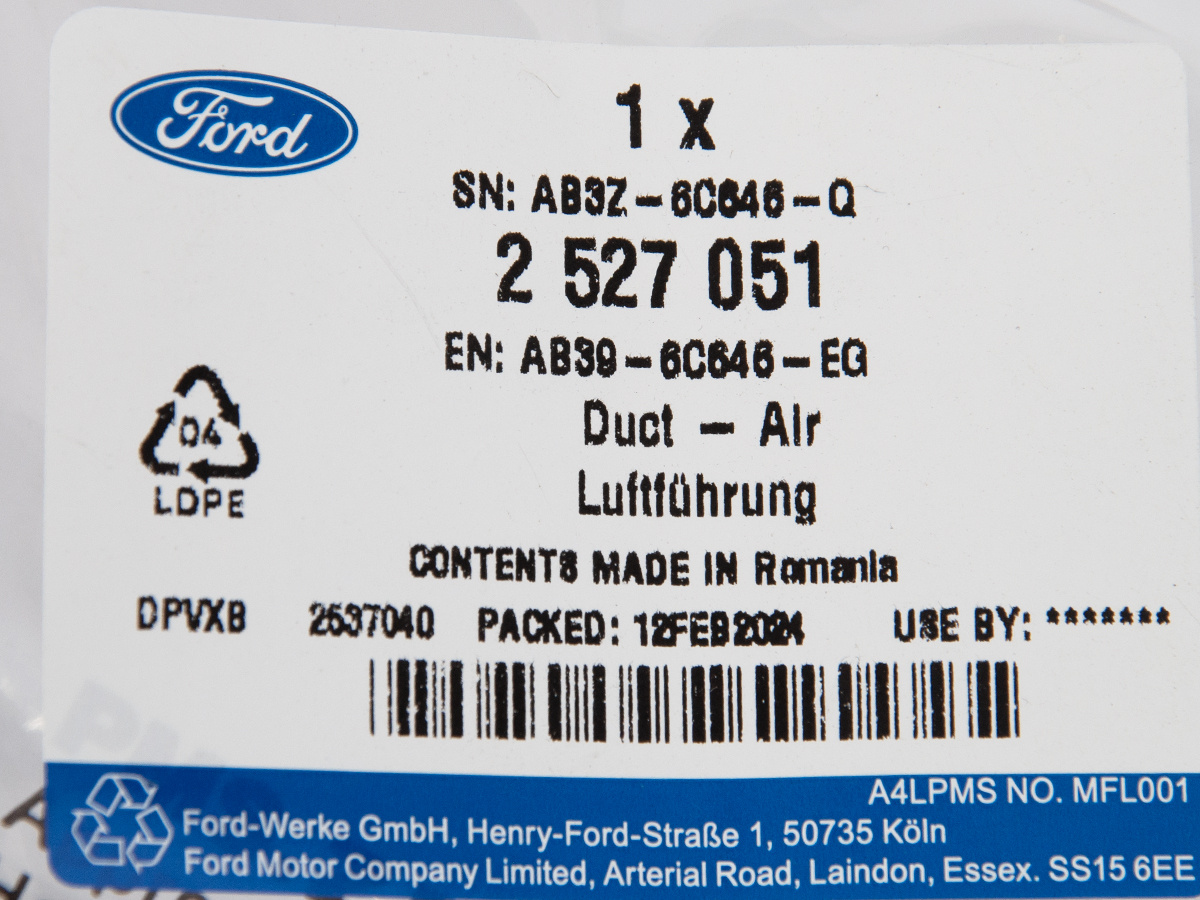 PRZEWÓD PRAWY INTERCOOLERA RANGER 12- 18- FORD OE _ 2527051 _ AB39 ...