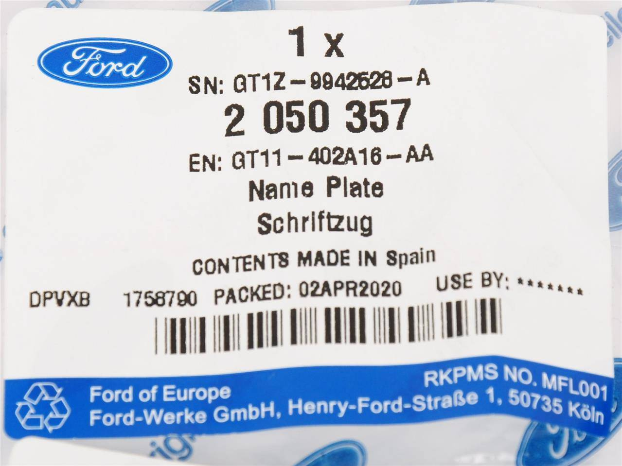 EMBLEMAT TYŁ CONNECT 2016- _ 2050357 _ GT11-402A16-AA _ GT1Z-9942528-A ...