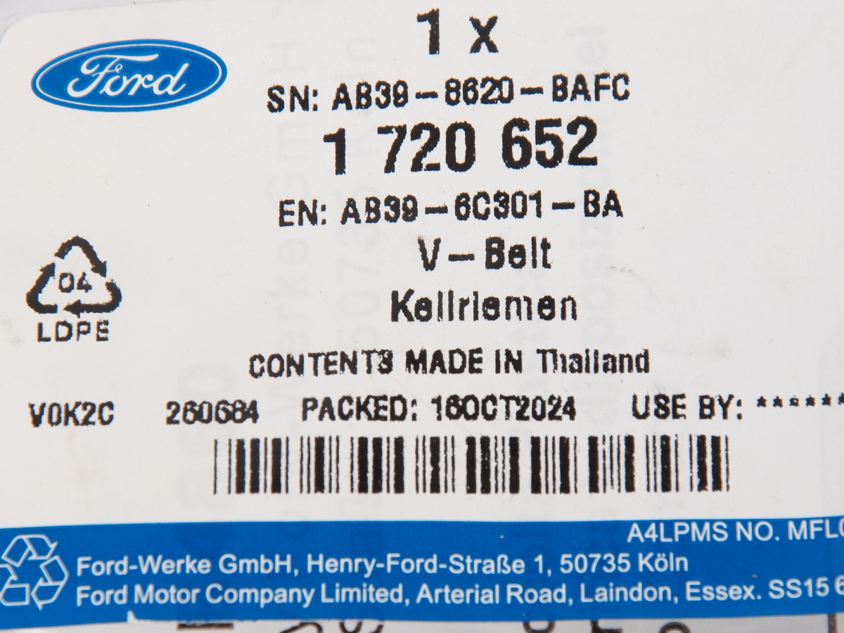 PASEK KLINOWY RANGER 11-13 / 2.2 DURATORQ TC _ 1720652 _ AB39-6C301-BA ...