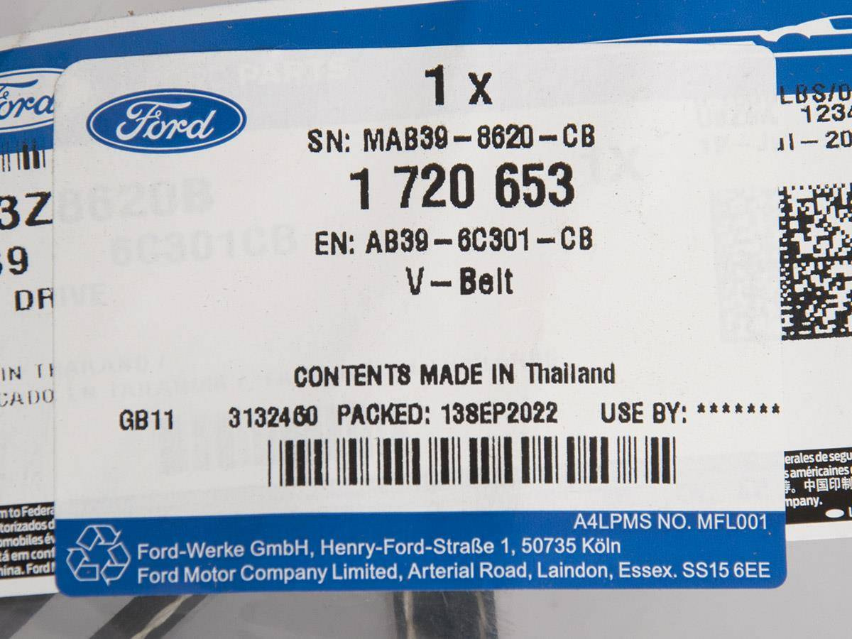 PASEK KLINOWY 3.2 DURATORQ DIESEL RANGER 11-15 _ 1720653 _ AB39-6C301 ...