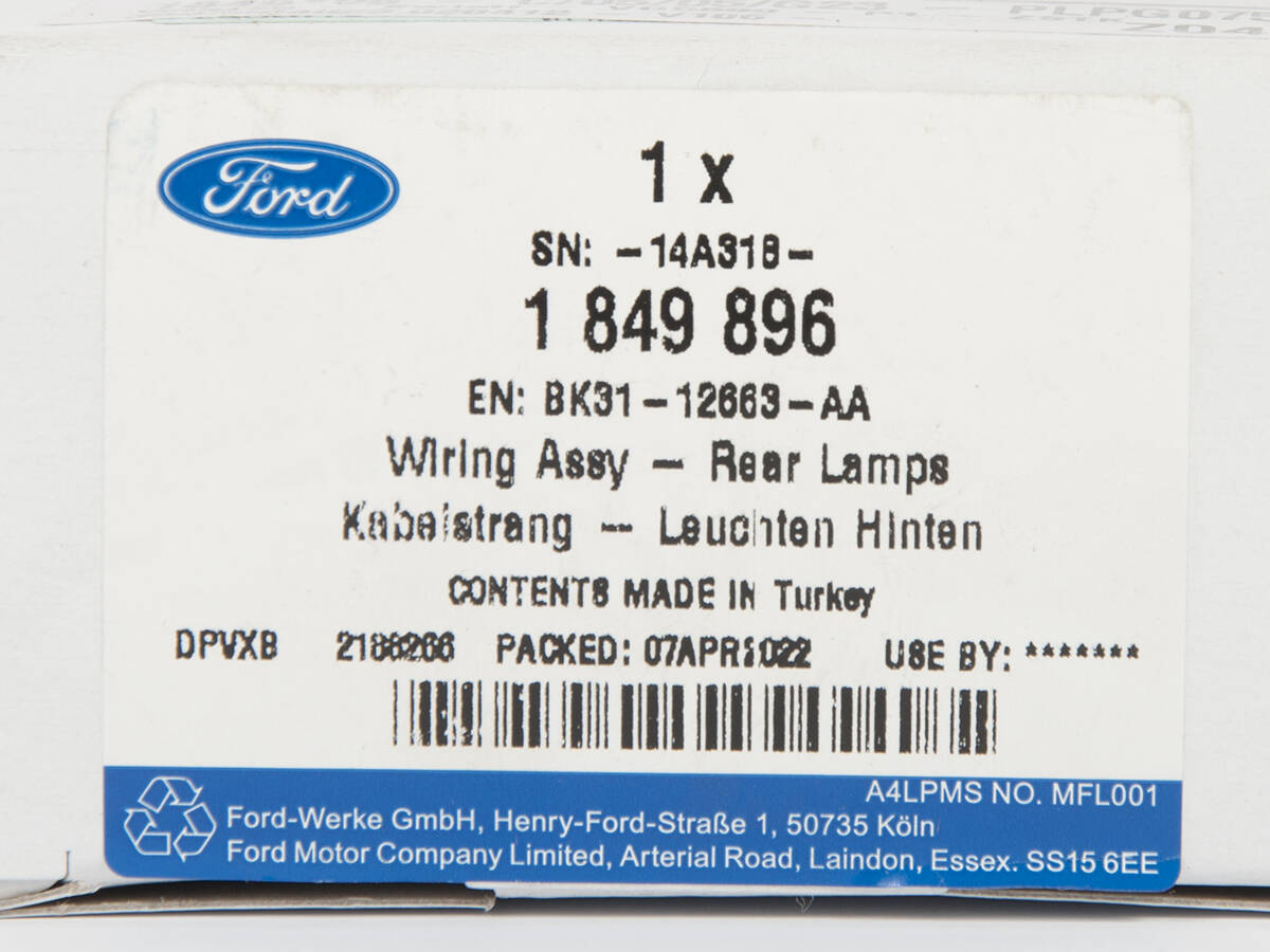 WIĄZKA PRAWA LAMPY TYŁ FORD TRANSIT 14-17 _ 1849896 _ BK31-12663-AA ...