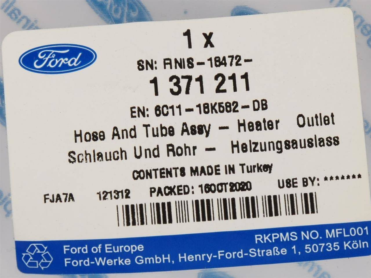 PRZEWÓD NAGRZEWNICY WYLOT TRANSIT 06-11 _ 1371211 _ 6C11-18K582-DB ...