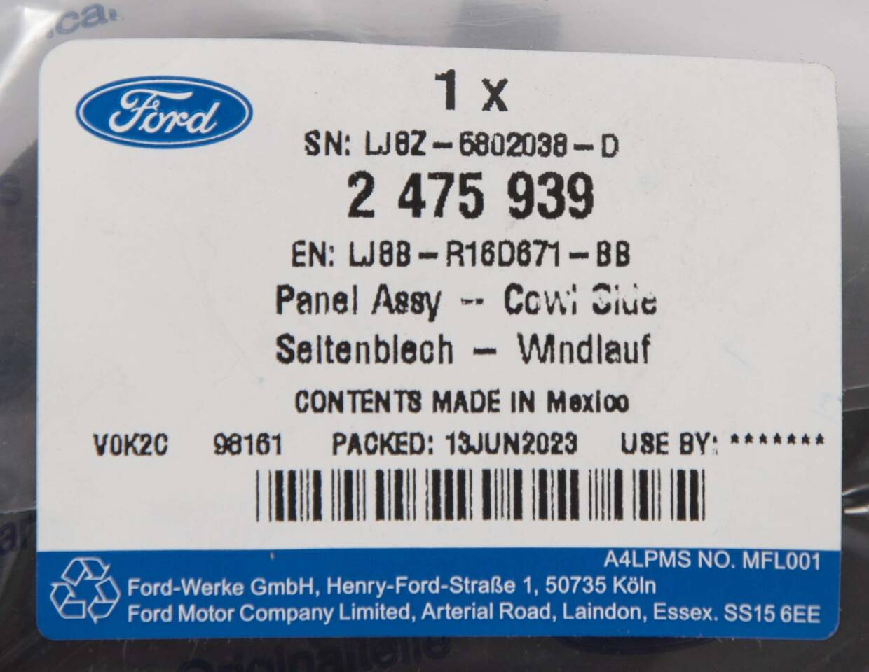 ZAŚLEPKA LEWA LISTWY POD SCHOWKIEM MUSTANG MACH-E _ 2475939 _ LJ8B ...