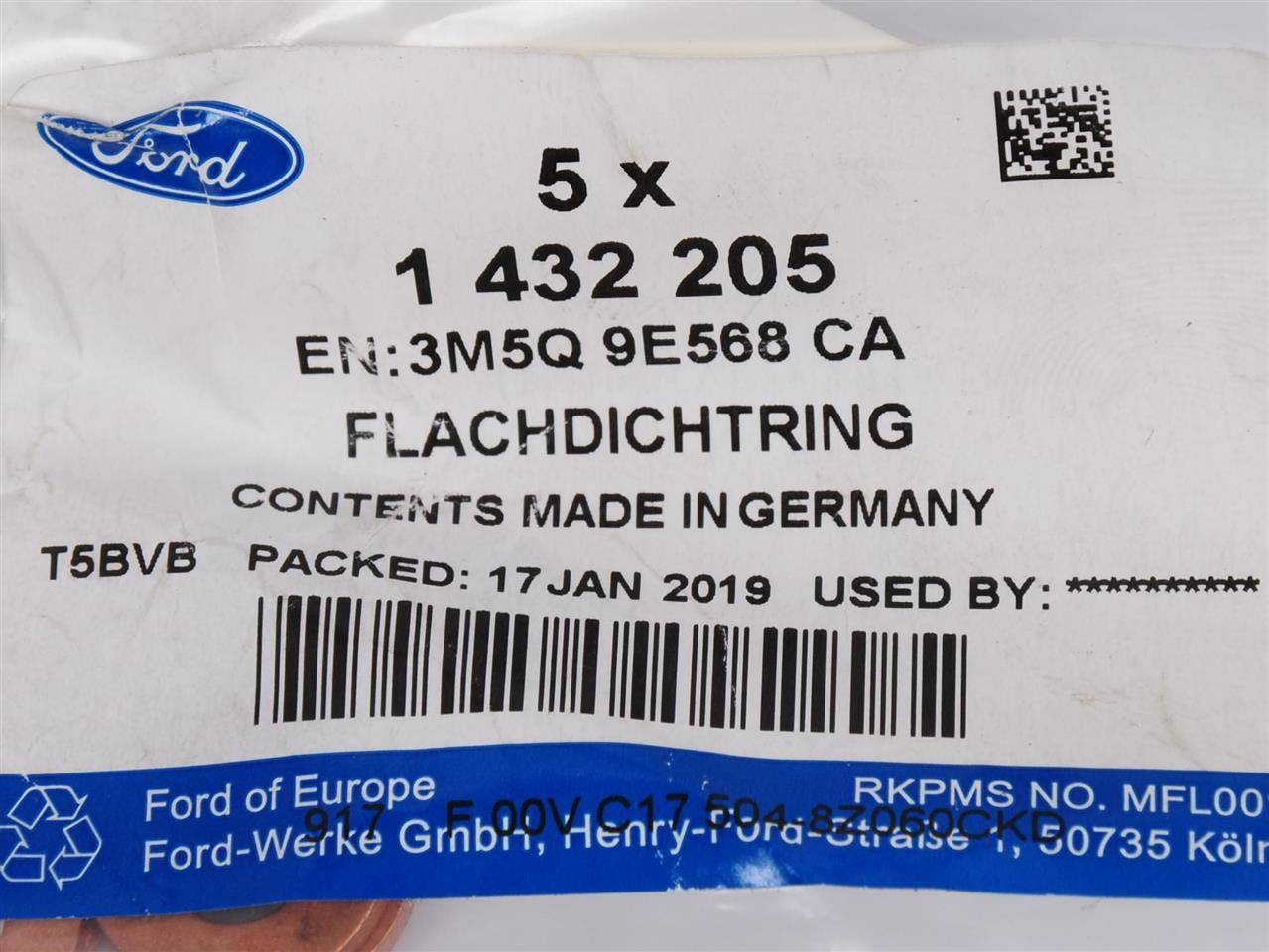 PODKŁADKA WTRYSKIWACZA 1.4 1.5 1.6 TDCI FORD OE _ 1432205 _ 3M5Q-9E568 ...