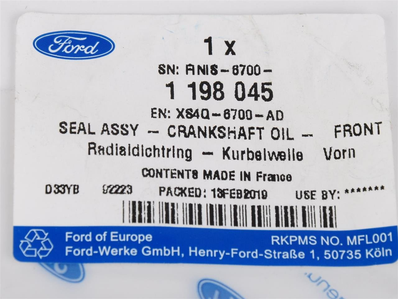 USZCZELNIENIACZ WAŁU KORBOWEGO PRZÓD LYNX 1.8 TDCI _ 1198045 _ XS4Q ...