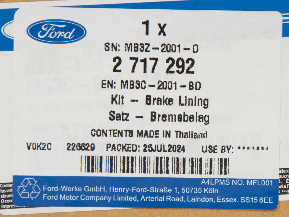 KLOCKI HAMULCOWE PRZÓD FORD RANGER 22- RAPTOR 22- _ 2717292 _ MB3C-2001 ...