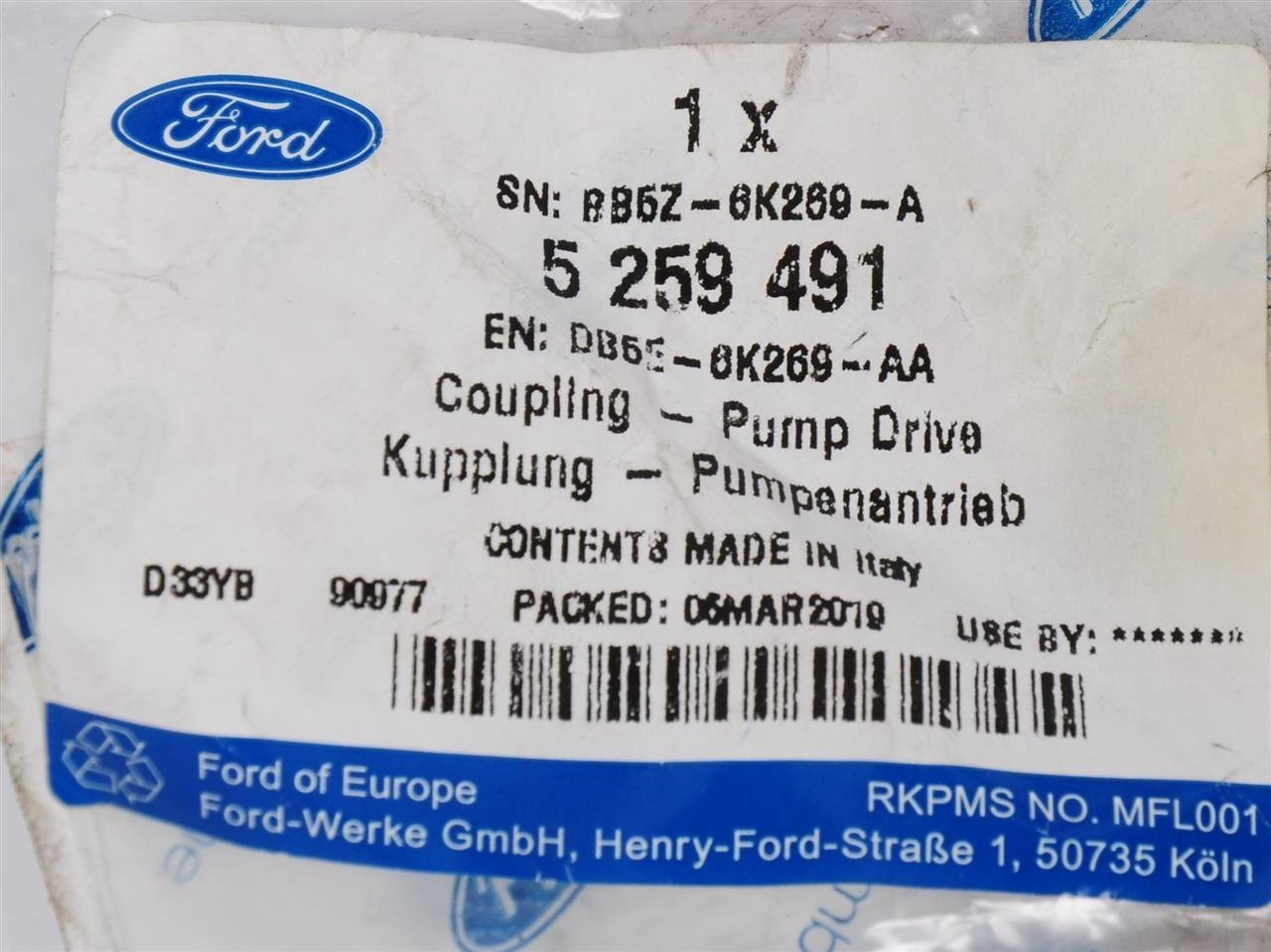 SPRZĘGŁO NAPĘDU POMPY WAŁKA ROZRZĄDU FORD 2.0 EB _ 5259491 _ DB5E-6K269 ...