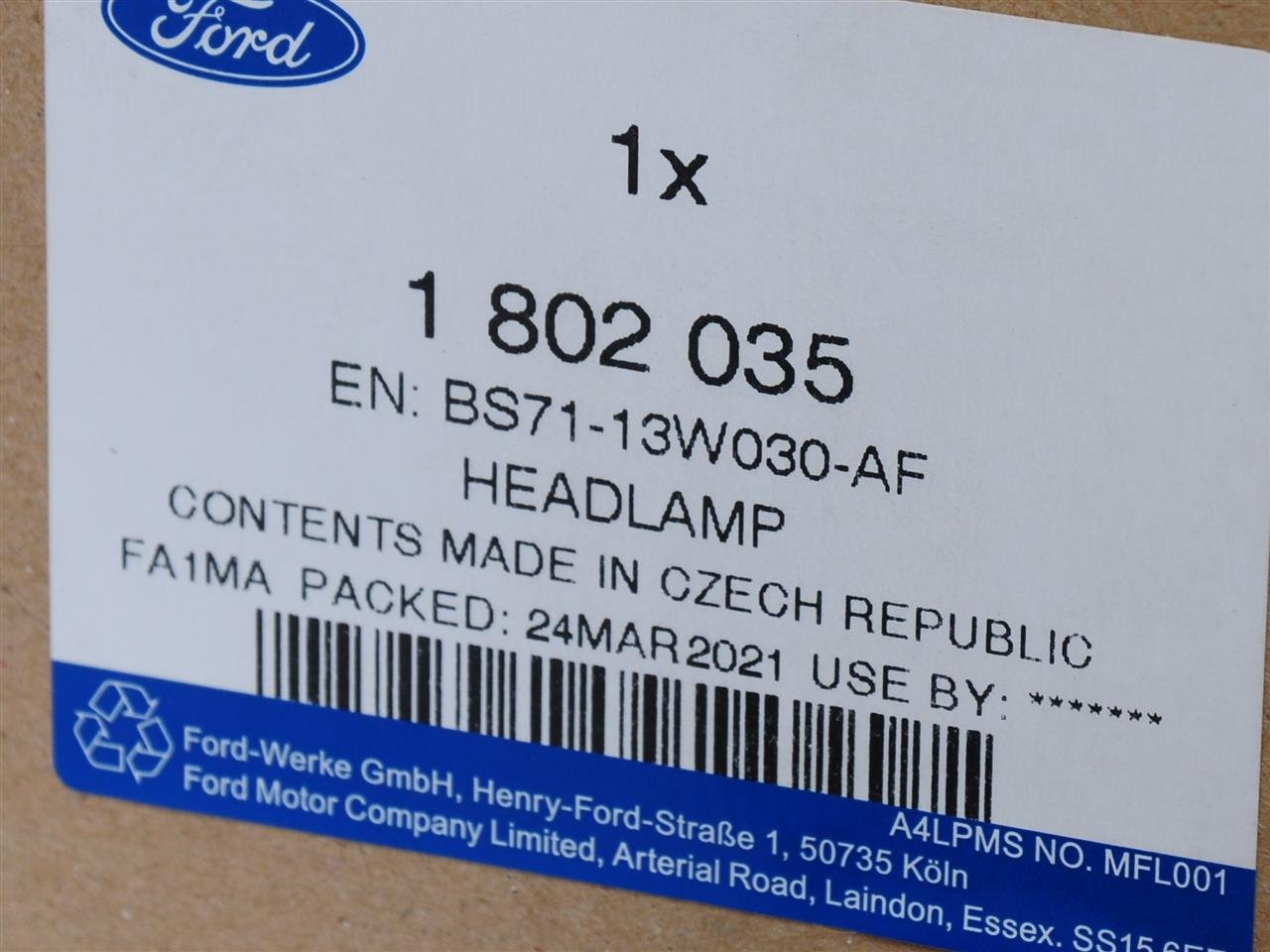 REFLEKTOR LEWY MONDEO 11-14 _ 1802035 _ BS71-13W030-AF | | Ford ...