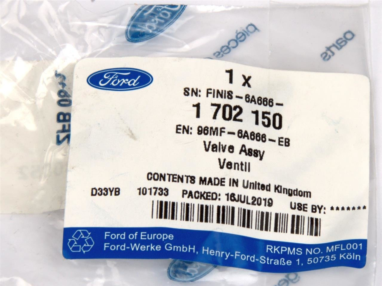 ZAWÓR ODPOWIETRZANIA SKRZYNI KORBOWEJ FORD OE _ 1702150 _ 96MF-6A666-EB ...