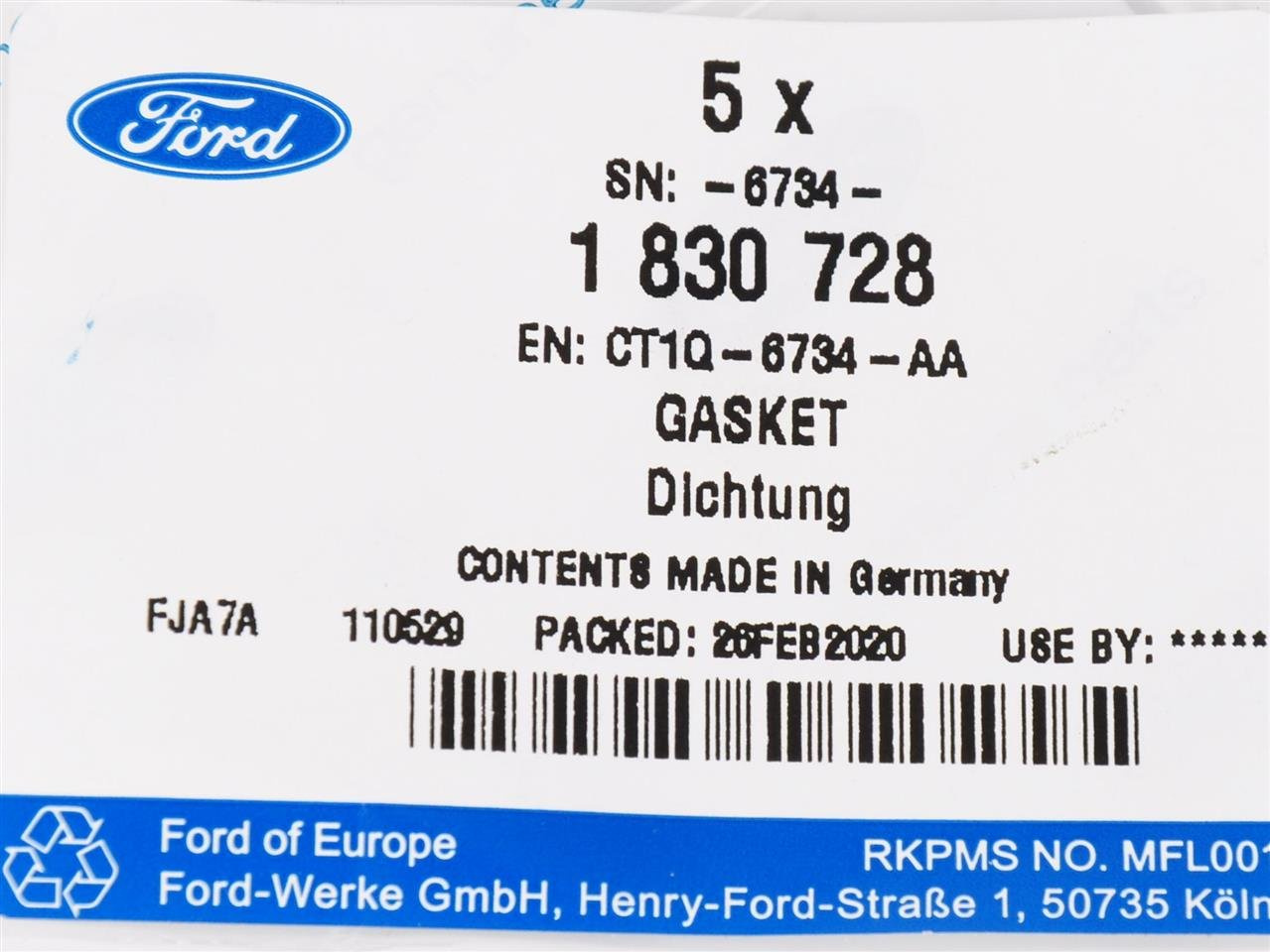 USZCZELKA KORKA SPUSTU OLEJU CONNECT 13- 18- _ 1830728 _ CT1Q-6734-AA ...