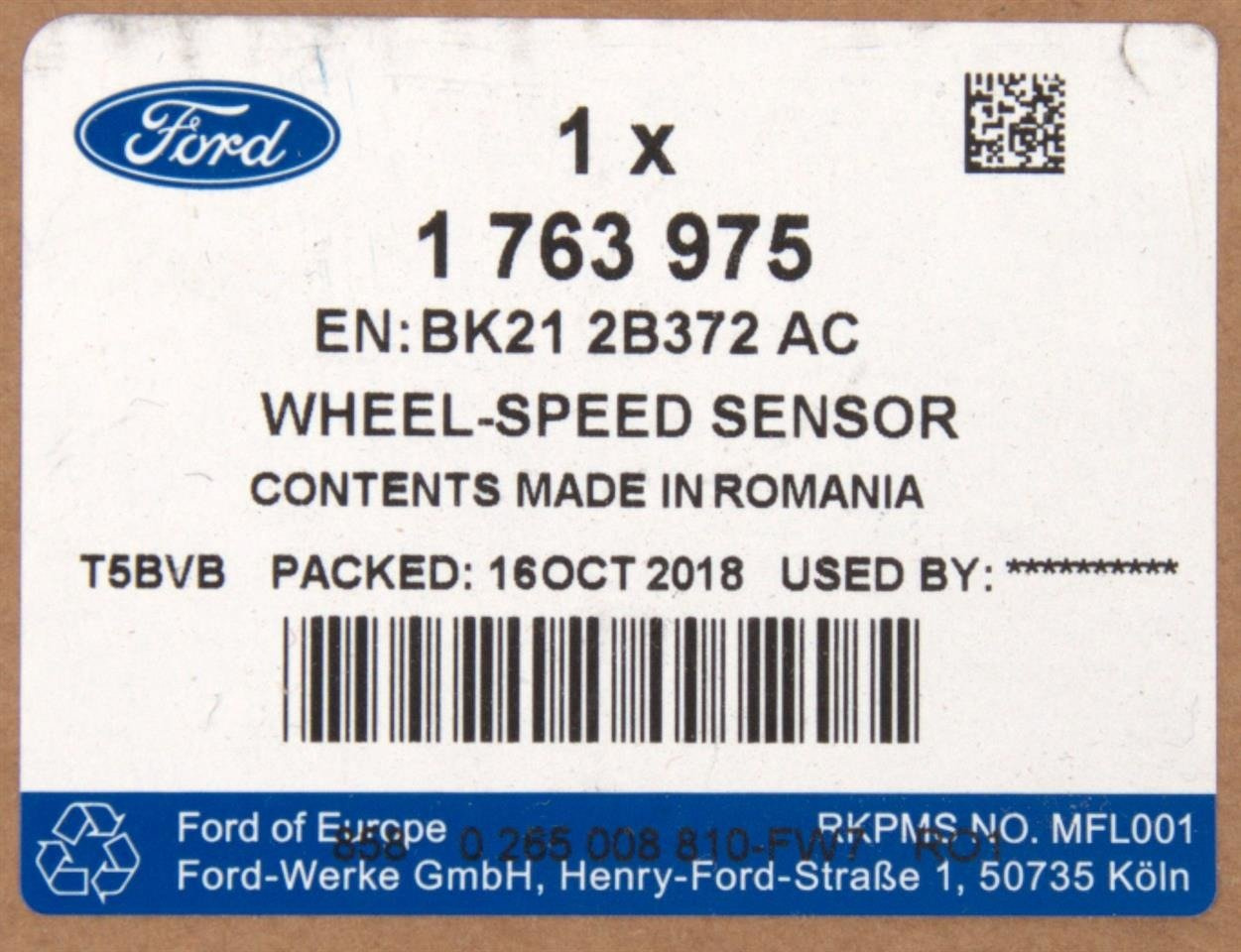 CZUJNIK UKŁADU ABS PRZÓD TRANSIT 14- CUSTOM 12- _ 1763975 _ BK21-2B372 ...