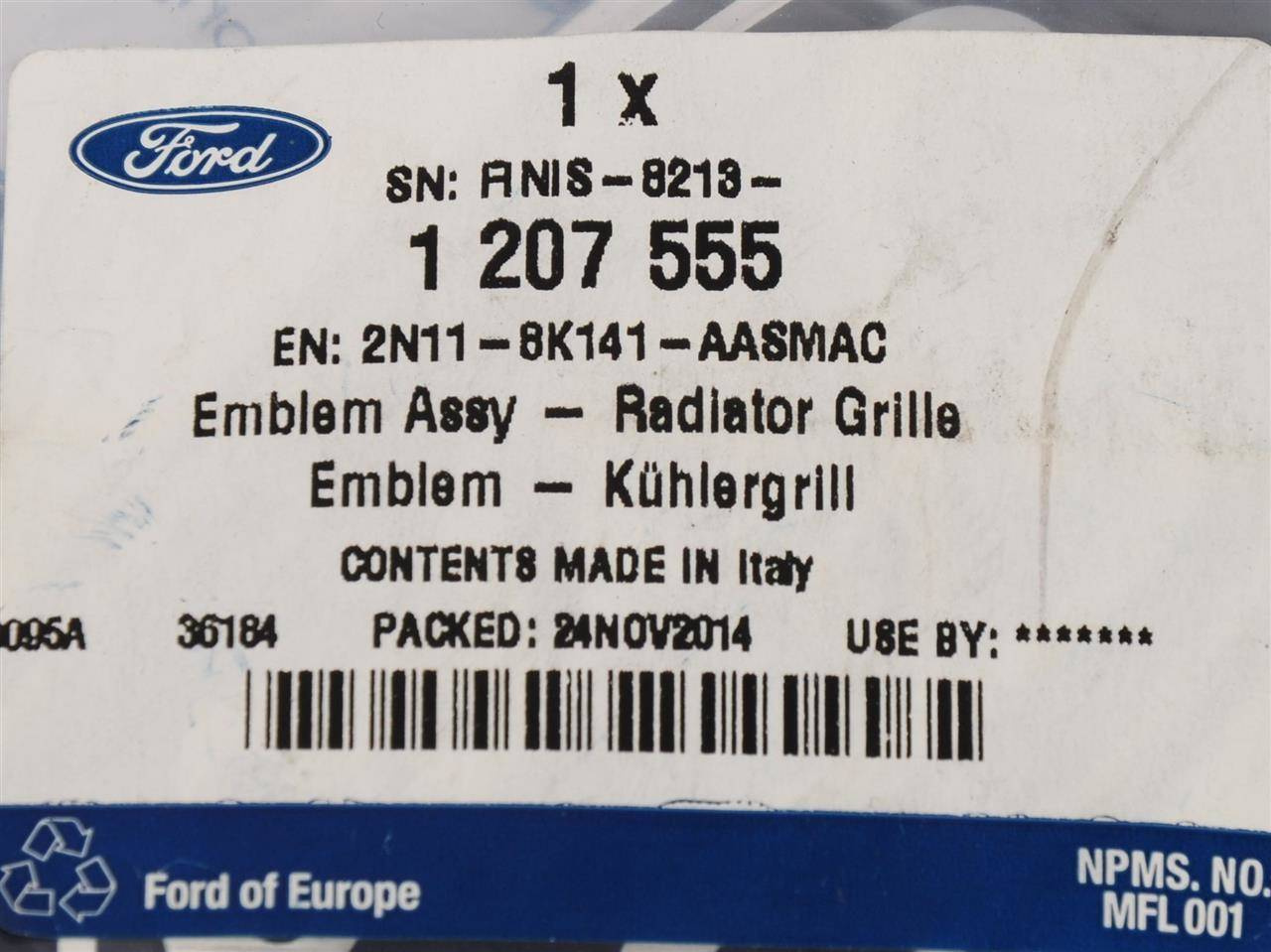 EMBLEMAT "FORD" PRZÓD FIESTA/FUSION 02-12 _ 1207555 _ 2N11-8K141-AASMAC ...