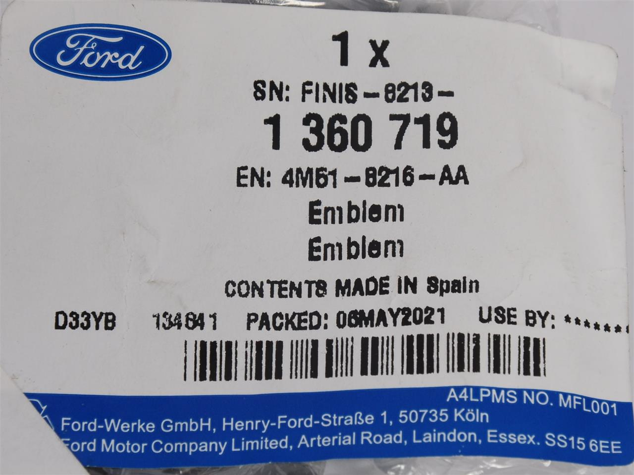 EMBLEMAT FORD PRZÓD KUGA 08- FOCUS 03- C-MAX 07- _ 1360719 _ 4M51-8216 ...