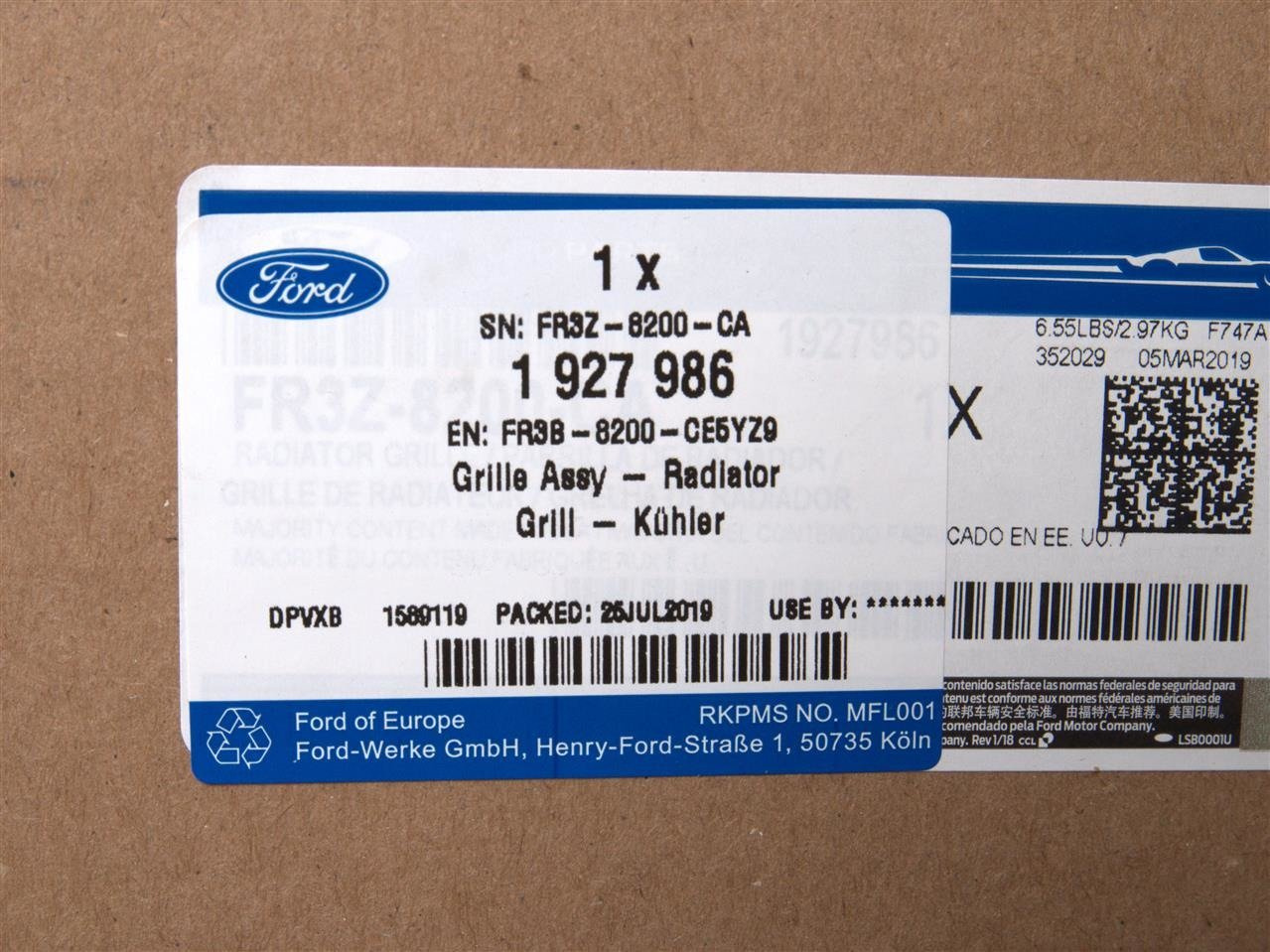 GRILL ATRAPA ZDERZAKA PRZEDNIEGO MUSTANG 2015-2017 _ 1927986 _ FR3B ...