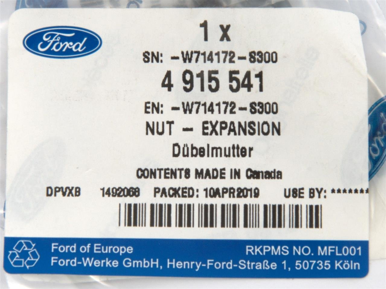 KOŁEK ROZPRĘŻNY 6 X 10 X 10 X 0.7 - 1.8, M6 FORD _ 4915541 _ W714172 ...