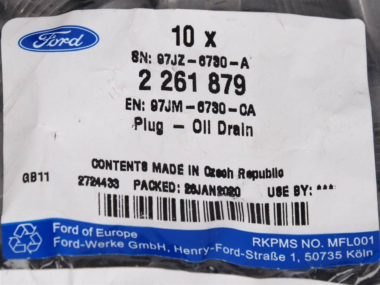KOREK SPUSTU OLEJU Z USZCZELKĄ FORD WIELE MODELI _ 2261879 _ 97JM-6730 ...