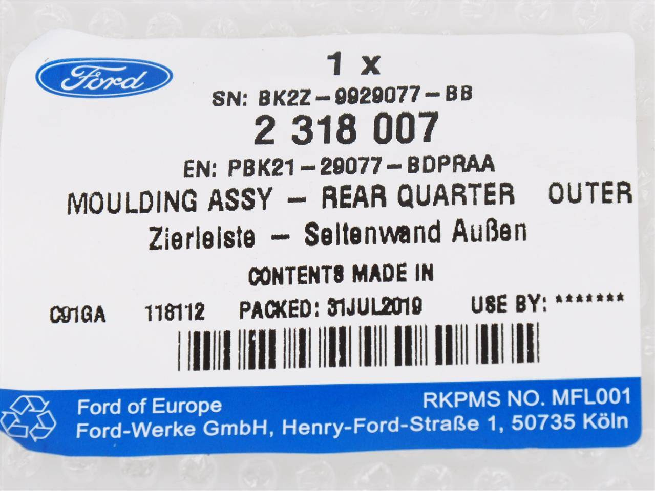 LISTWA DRZWI LEWY TYŁ TRANSIT/TOURNEO CUSTOM 2013- _ 2318007 _ PBK21 ...