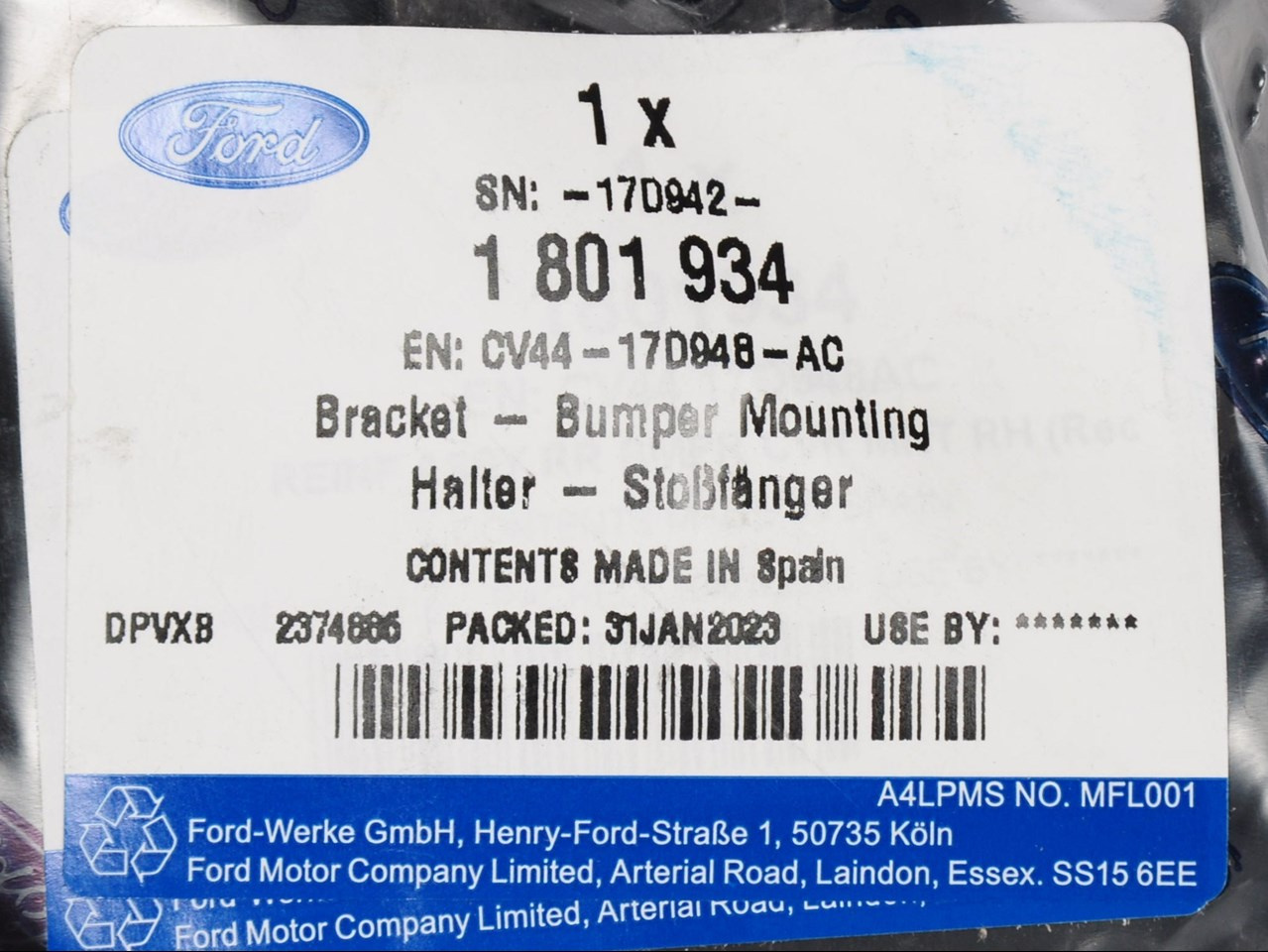 MOCOWANIE PRAWE ZDERZAKA TYLNEGO KUGA 12-16 _ 1801934 _ CV44-17D948-AC ...