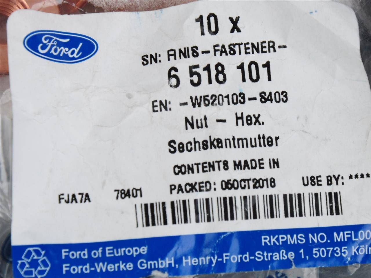 NAKRĘTKA M10X1.50 UKŁADU WYDECHOWEGO TRANSIT FOCUS _ 6518101 _ W520103 ...