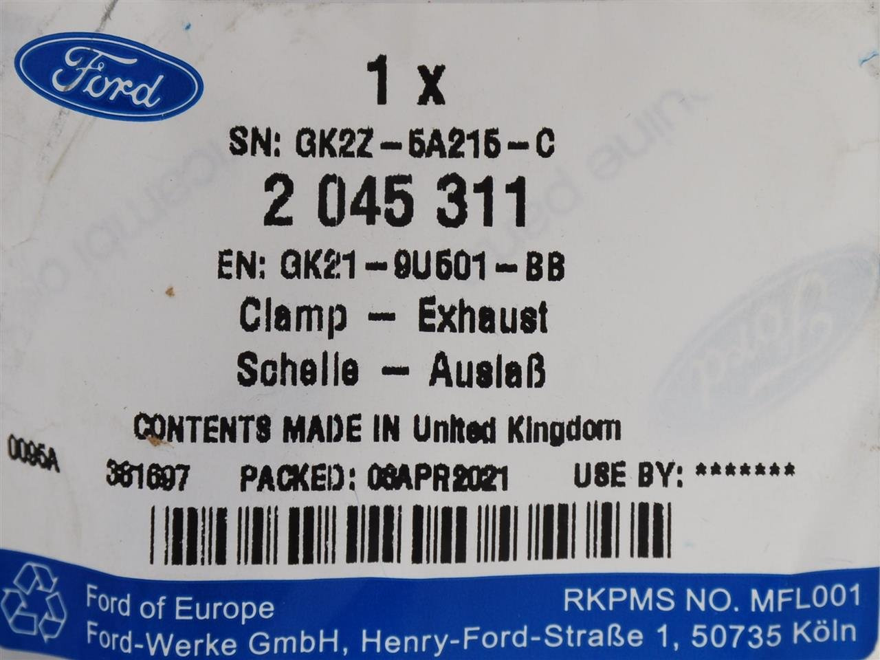 OBEJMA Ø 74.5 UKŁADU WYDECHOWEGO TRANSIT 16- 19- _ 2045311 _ GK21-9U501 ...