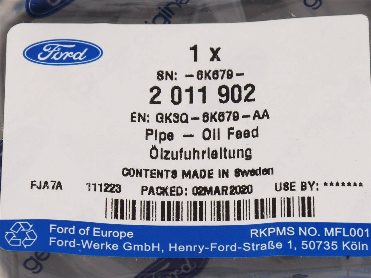 PRZEWÓD ZASILANIE OLEJEM TURBINY TRANSIT 16-18 _ 2011902 _ GK3Q-6K679 ...