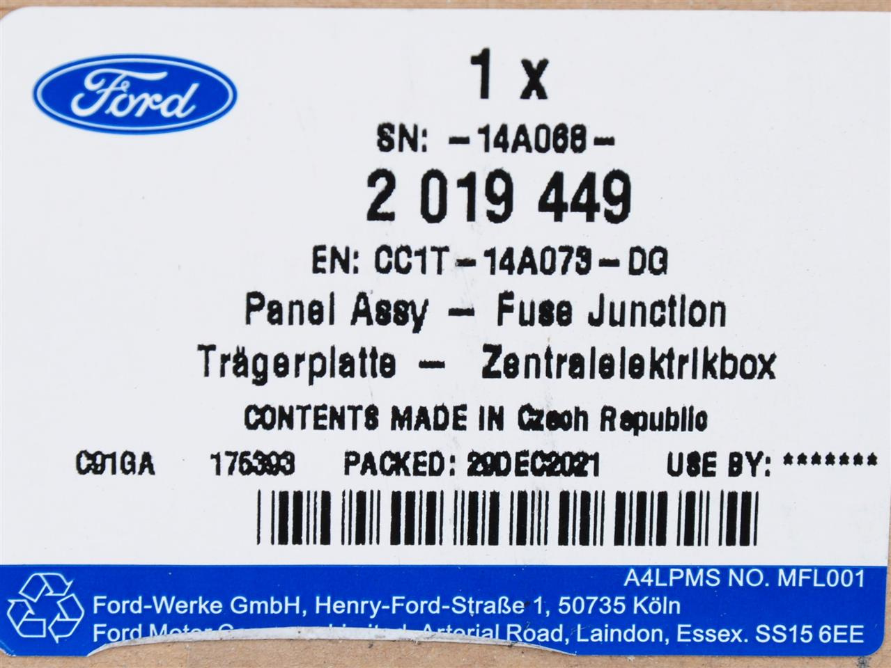 SKRZYNKA BEZPIECZNIKÓW TRANSIT 06-14 _ 2019449 _ CC1T-14A073-DG ...