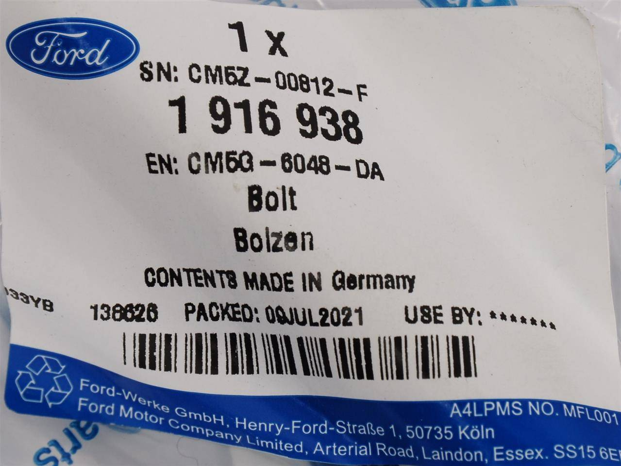 ŚRUBA M10 X 95MM POKRYWY ROZRZĄDU 1,0 EB FORD OE _ 1916938 _ CM5G-6048-DA | | Ford Original Parts