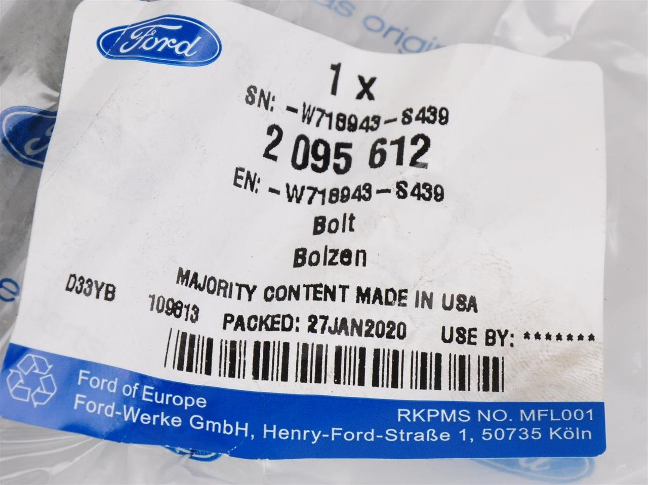 ŚRUBA M16 X 170MM WAHACZA PRZÓD TRANSIT 14- 19- _ 2095612 _ W718943 ...