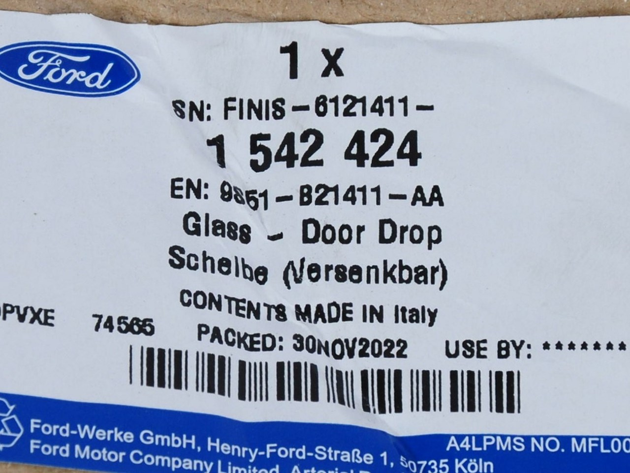 SZYBA DRZWI PRZEDNICH LEWYCH KA 08-16 _ 1542424 _ 9S51-B21411-AA | 2014 ...