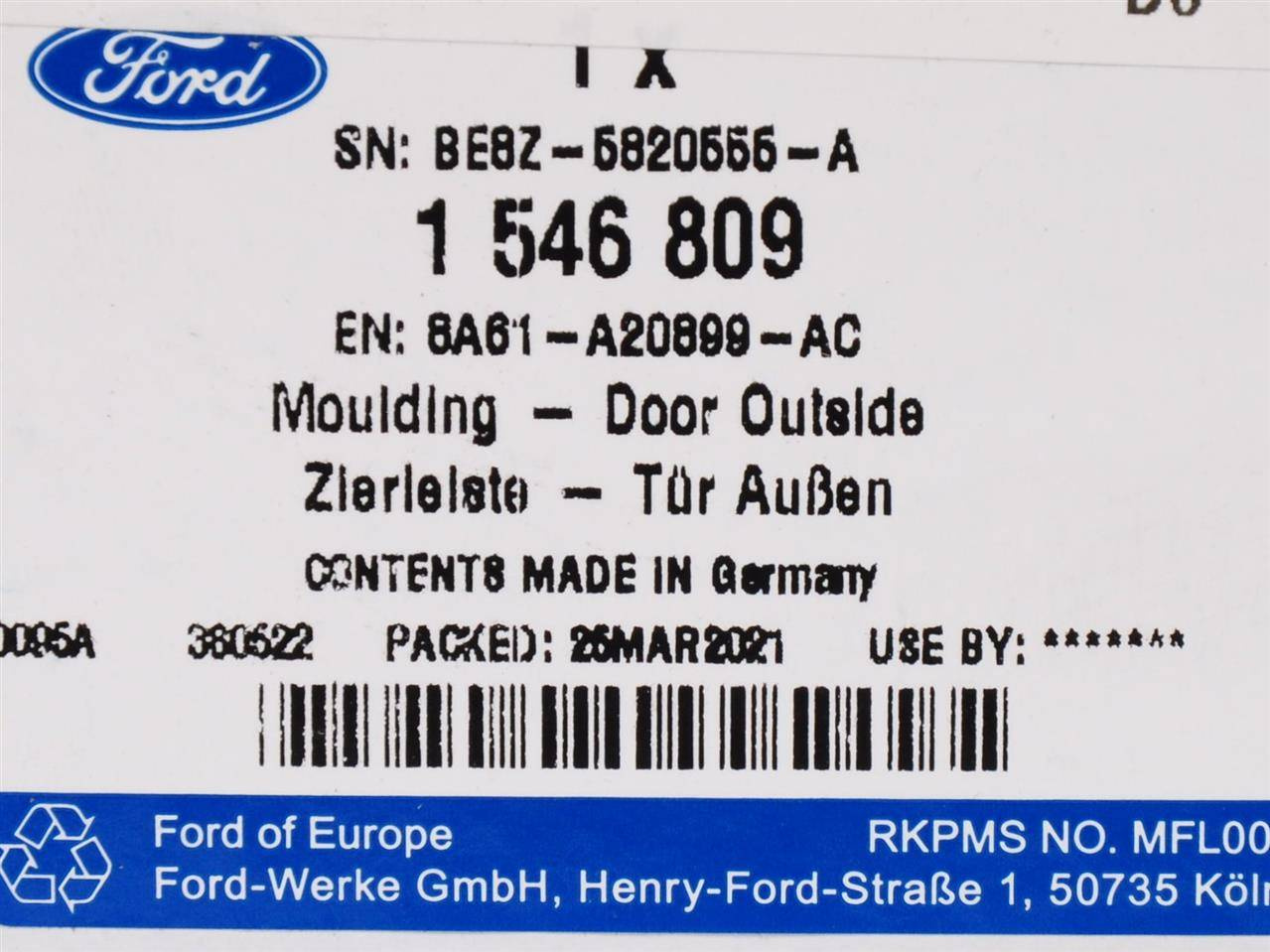 TAŚMA ZEW. DRZWI LEWY PRZÓD FIESTA 08-12 12- _ 1546809 _ 8A61-A20899-AC ...