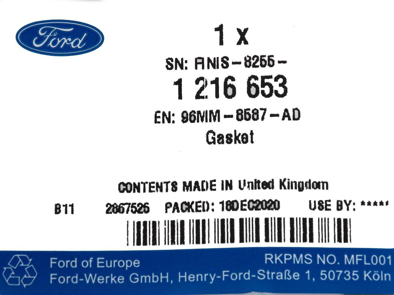 USZCZELKA OBUDOWY TERMOSTATU 1.6 DURATEC _ 1216653 _ 96MM-8587-AD ...