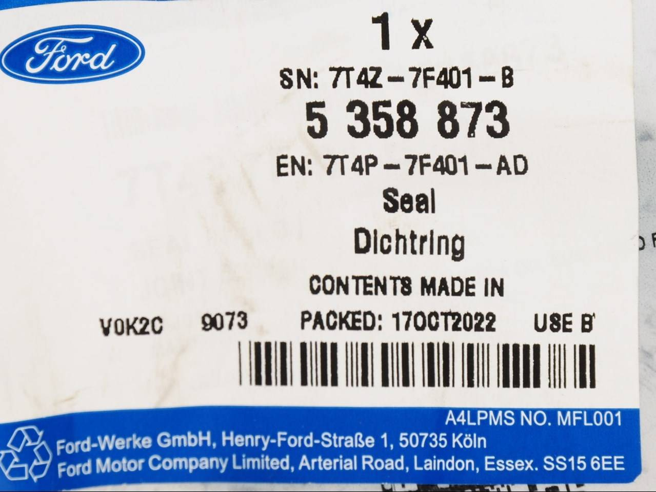 USZCZELNIACZ PRZEKŁADNI HYDROKINETYCZNEJ FORD OE _ 5358873 _ 7T4P-7F401 ...