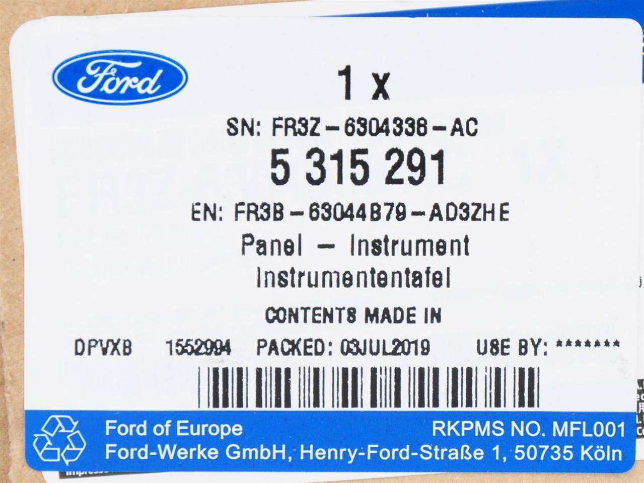 WKŁADKA TABLICY ROZDZIELCZEJ MUSTANG 15- 17- _ 5315291 _ FR3B-63044B79 ...