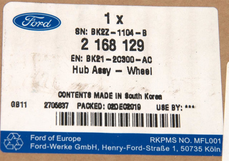 PIASTA KOŁA PRZÓD TRANIT 14-17 CUSTOM 12-18 _ 2168129 _ BK21-2C300-AC ...