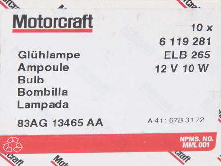 ŻARÓWKA C10W FORD/MOTORCRAFT _ 6119281 _ 83AG-13465-AA | ŻARÓWKI ...
